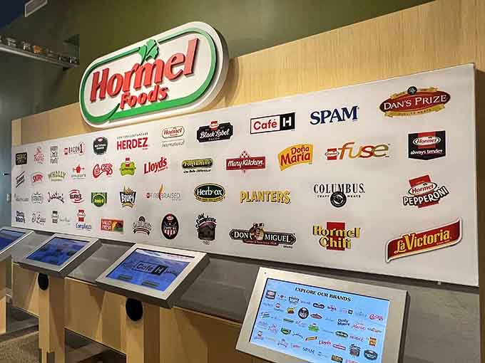 Hormel's brand wall showcases the company's impressive portfolio beyond just their most famous blue and yellow can.