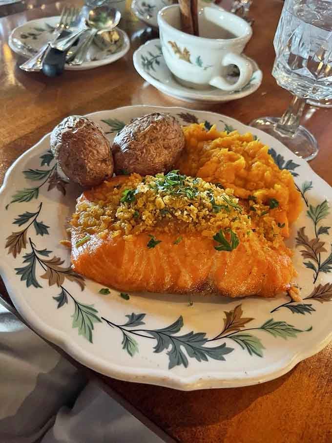 Salmon with a golden crust that proves New England does more than just lobster and clam chowder.