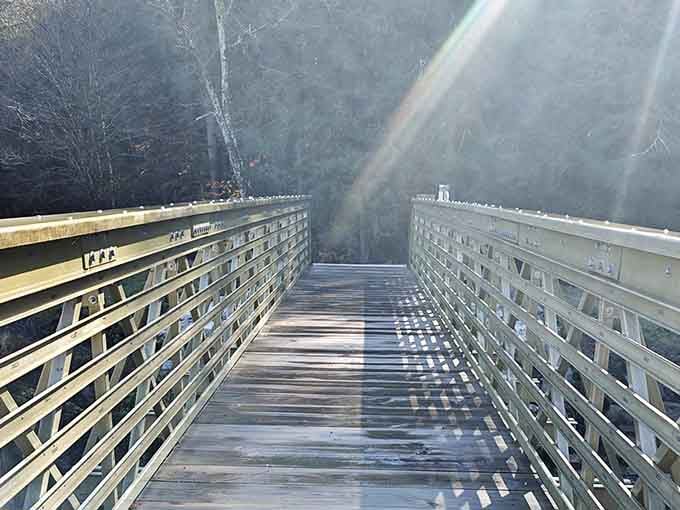 This footbridge leads somewhere your smartphone can't take you, and that's exactly the point of crossing it.