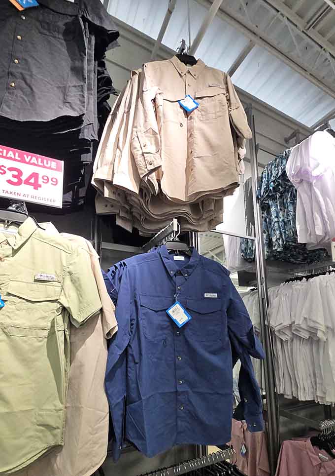 Casual shirts in every color, because apparently navy blue comes in seventeen different shades and you need them all.