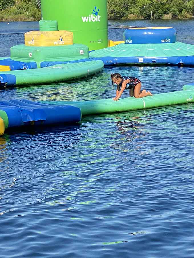 Crawling across inflatable platforms requires the focus of a ninja and the grace of a determined toddler.