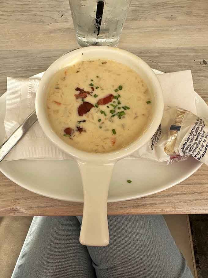 Creamy chowder studded with bacon and potatoes, the kind of comfort food that warms you from the inside out.
