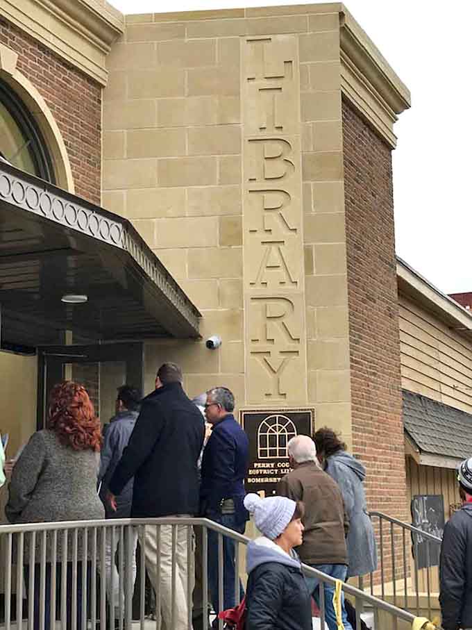 The library entrance welcomes readers like an old friend inviting you in for coffee and conversation.