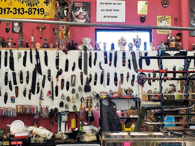 Tools cover every surface, a hardware heaven where craftsmen find implements built when quality actually meant something permanent.