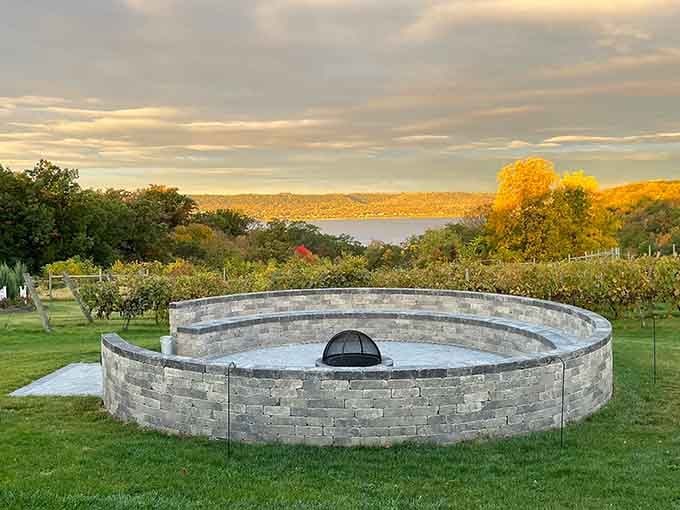 Twin Bluff Farms' stone fire pit overlooks views that'll make your Instagram followers weep with envy.
