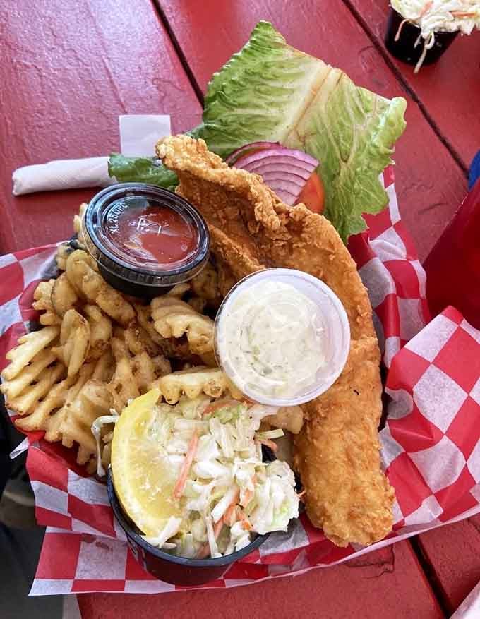 Cape Cod meets the Adirondacks in this fish sandwich that's bigger than most people's dinner plates.