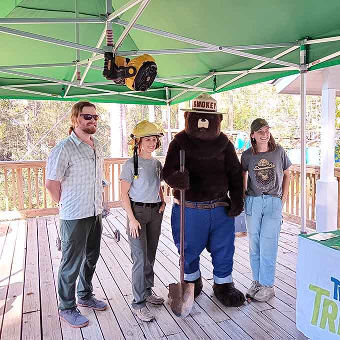 Even Smokey Bear takes time off from fire prevention to celebrate adventurers who respect the forest while having fun.