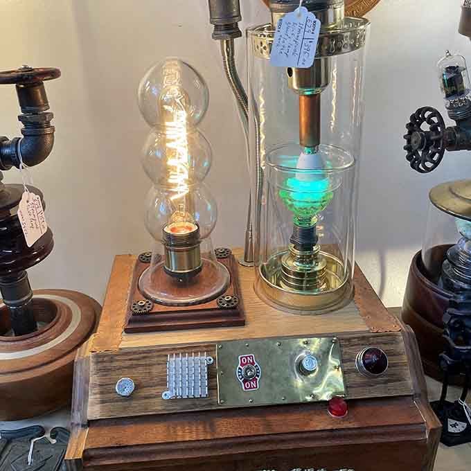 Steampunk lamps that look like they belong in a Jules Verne novel, because ordinary lighting is overrated these days.