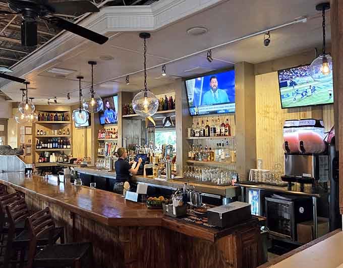 The bar stocks everything from craft cocktails to cold beer, because beach vibes require proper liquid accompaniment always.