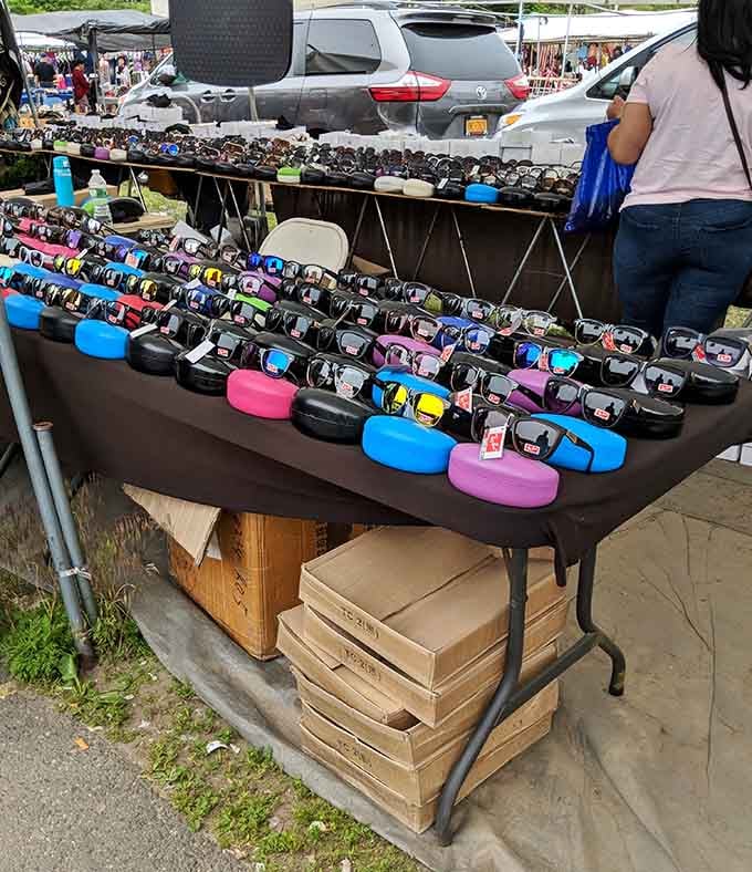 Rows of shades gleam in the sunlight, offering instant cool factor at prices that won't hurt.