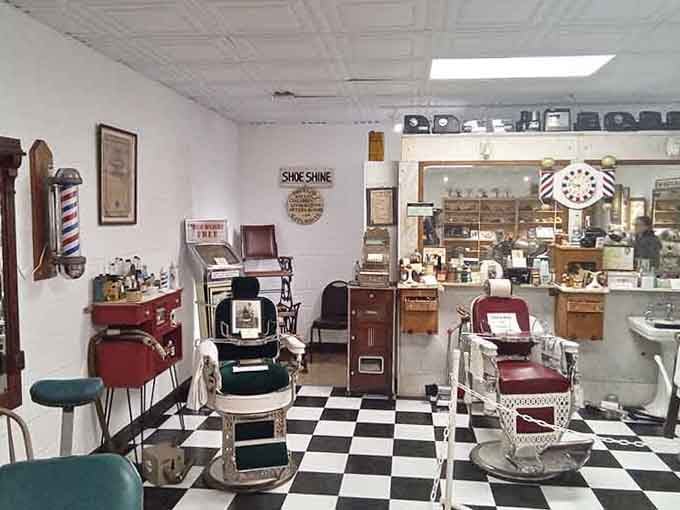 The classic checkered floor and vintage equipment transport you straight back to when getting a haircut was an all-day affair.
