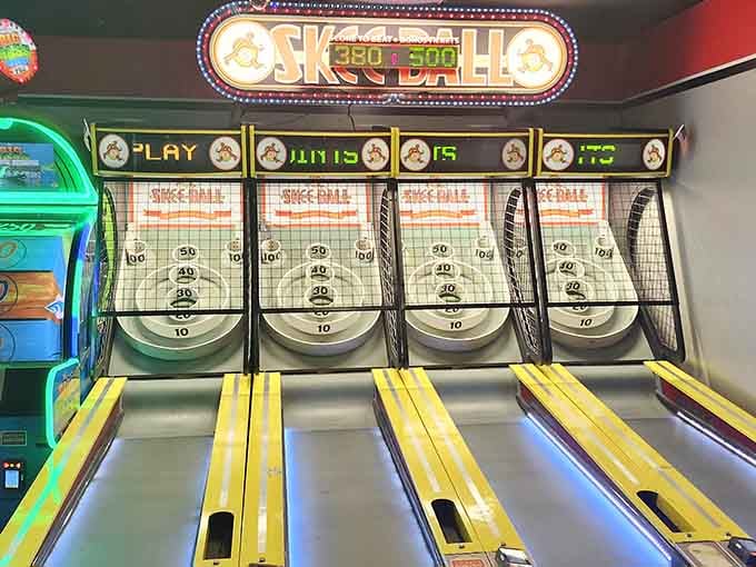 Skee-Ball perfection captured in four gleaming lanes, each one promising glory and delivering mostly 10-point disappointments.