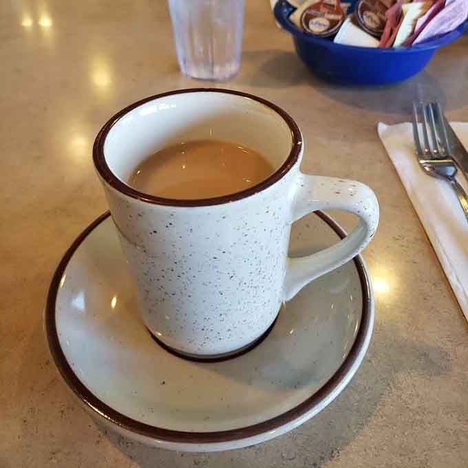 Simple coffee in a classic mug, the kind that gets refilled before you even realize you need more.