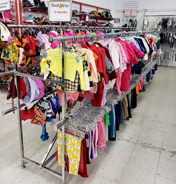 Children's clothing in every color imaginable, because kids outgrow things faster than you can say growth spurt.