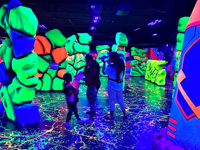 Laser tag in the dark with neon obstacles &ndash; it's like being in a sci-fi movie without the questionable acting.