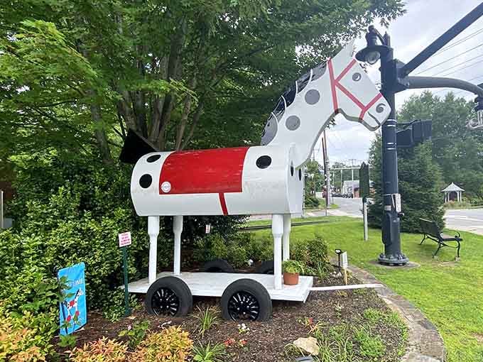 Morris the Horse stands as Tryon's most photographed resident, never complaining about tourists or demanding carrots as payment.