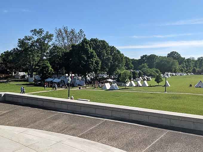 Historical reenactments bring the past to life, complete with people voluntarily wearing wool in Indiana summer heat.
