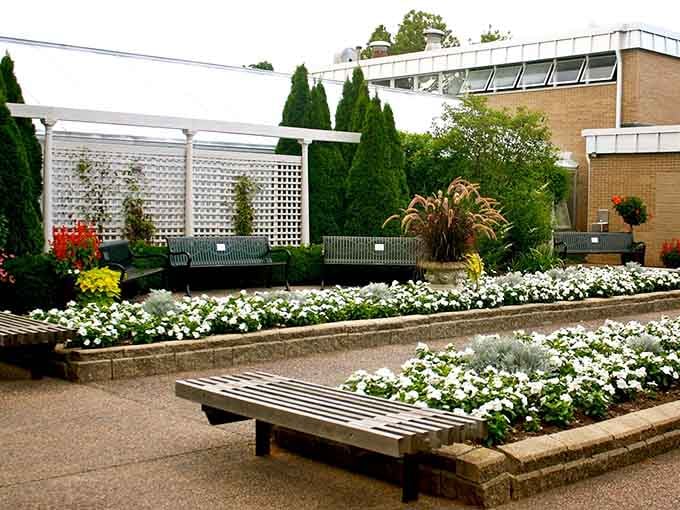 Terraced flower beds offer front-row seating to watch the seasons change their wardrobe throughout the year.