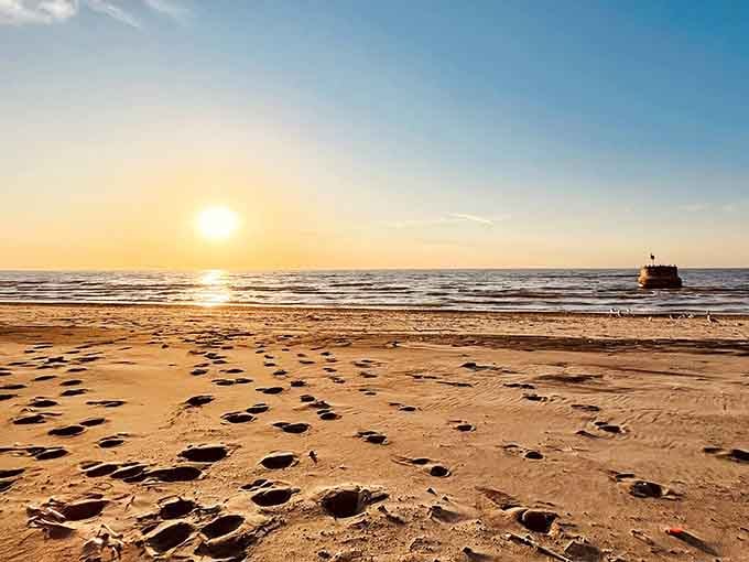Golden hour transforms the shoreline into something that belongs on a postcard you'd actually want to receive.