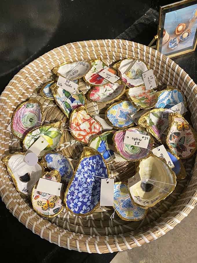 Decorative oyster shells transformed into tiny works of art prove that creativity knows no bounds in this remarkable space.