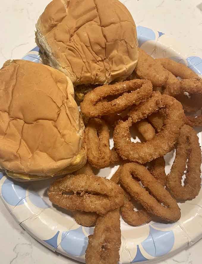 Burgers and onion rings together at last, like the buddy cop movie your taste buds have been waiting for.