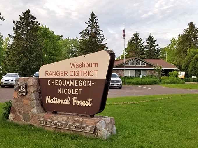 The Chequamegon-Nicolet National Forest gateway welcomes travelers to explore Wisconsin's wild northern reaches and hidden trails.