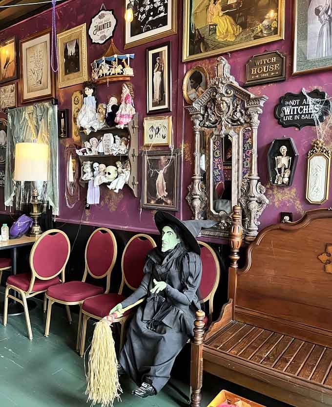 Every inch of wall space tells a story, from vintage portraits to mystical curiosities that demand closer inspection.