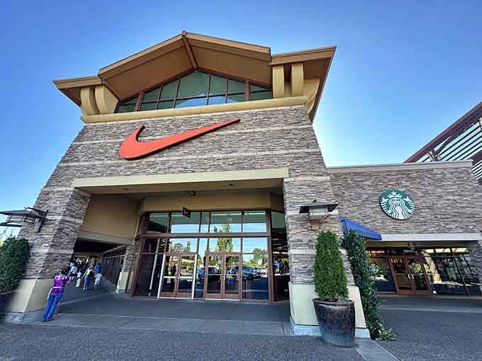 The Nike Factory Store stands proud with its iconic swoosh, ready to outfit your athletic aspirations affordably.