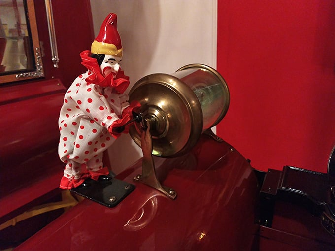 Even the decorative clowns here are vintage treasures, adding whimsical charm to this already delightful popcorn paradise.