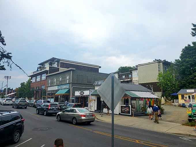 Discover the inviting atmosphere and unique character of downtown Bainbridge Island, a perfect place to enjoy a pleasant, scenic visit.
