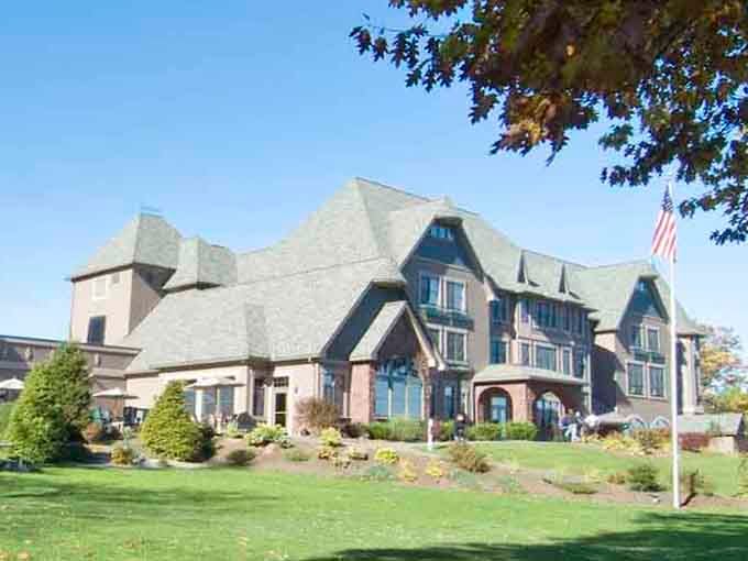The varied rooflines and turrets create a skyline that keeps your eyes dancing from one architectural detail to another.
