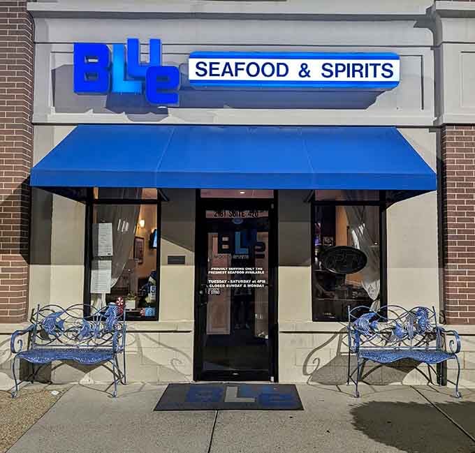 Bold blue signage catches your eye immediately, announcing fresh catches and good spirits await inside this neighborhood treasure.