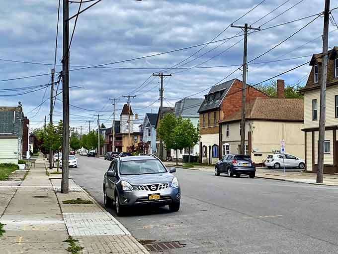 Brick buildings and calm streets that looks like it belongs in a Sherlock Holmes story.