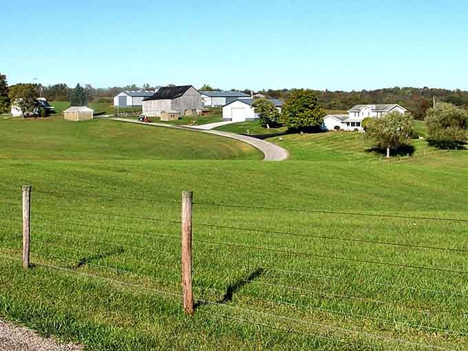 Green hills roll on forever like a postcard from a simpler time when neighbors knew each other's names.