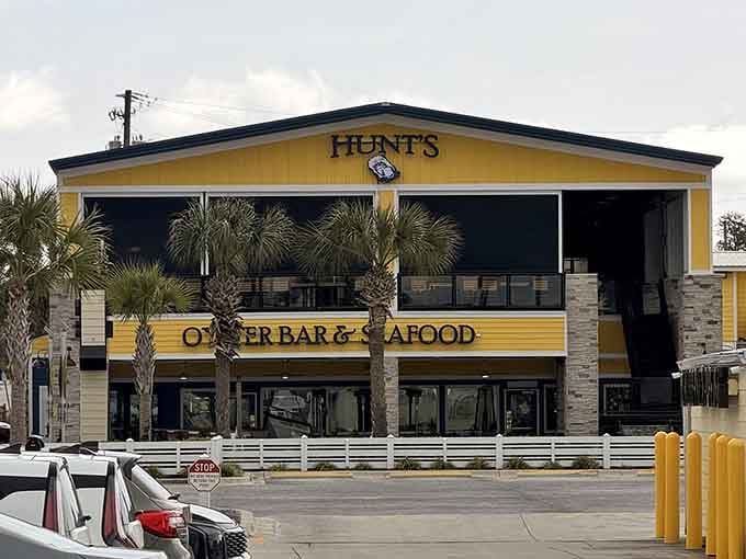 Bold yellow and black stripes make this two-story beauty impossible to miss, like a lighthouse for oyster lovers.