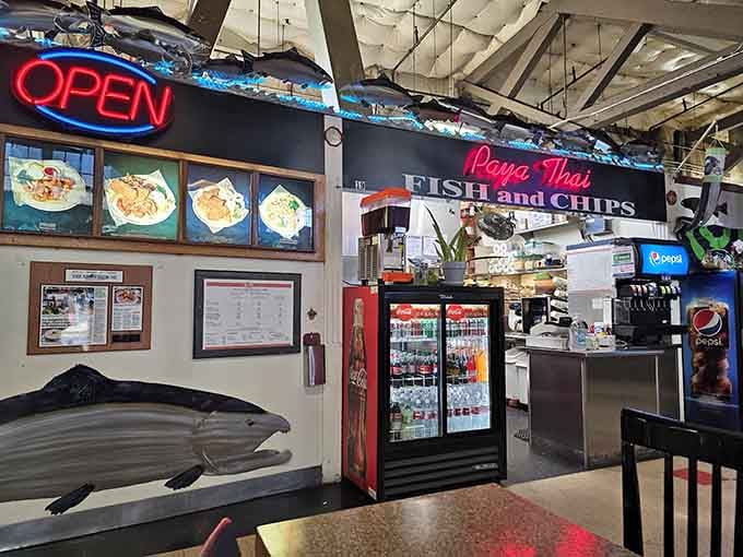 That glowing neon "OPEN" sign is the most beautiful word when you're craving crispy fish and creative flavors.