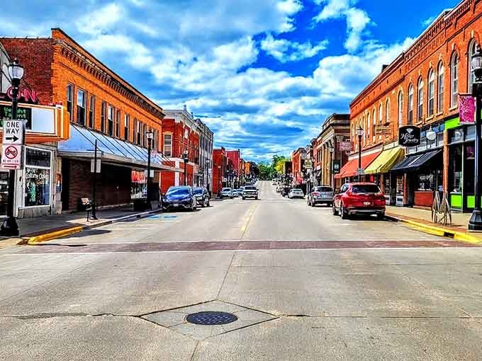Vibrant downtown colors pop against brilliant skies in this walkable community where everything you need stays close.