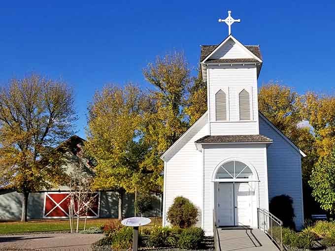 This charming white chapel with its cross stands as a beacon of faith in a town of reasonable living.