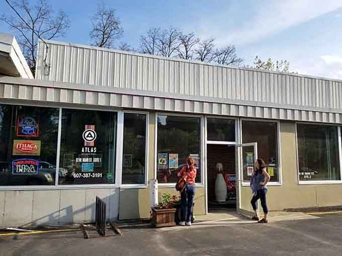 The unassuming storefront hides a world of fun inside, proving you can't judge a bowling alley by its modest exterior.