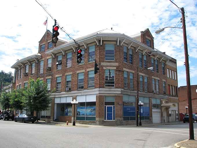 Downtown storefronts stand shoulder to shoulder, creating the kind of walkable community that modern planners try to recreate.