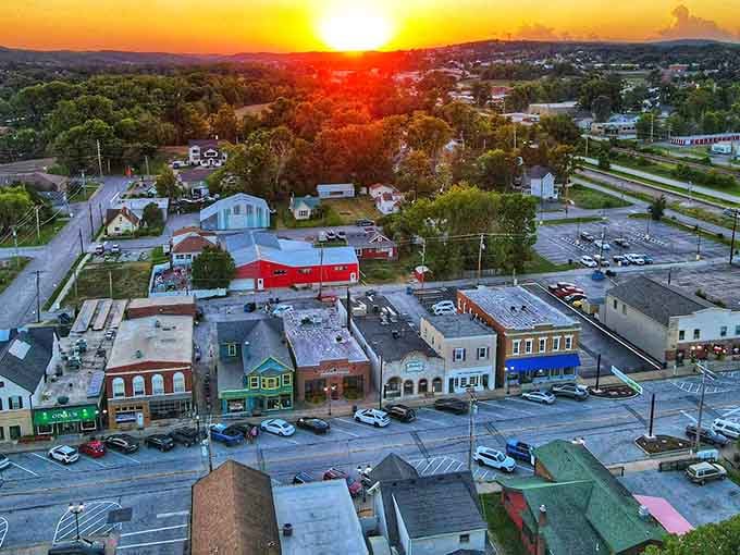 Sunset bathes the entire town in golden light, turning everyday streets into something worthy of a postcard collection.