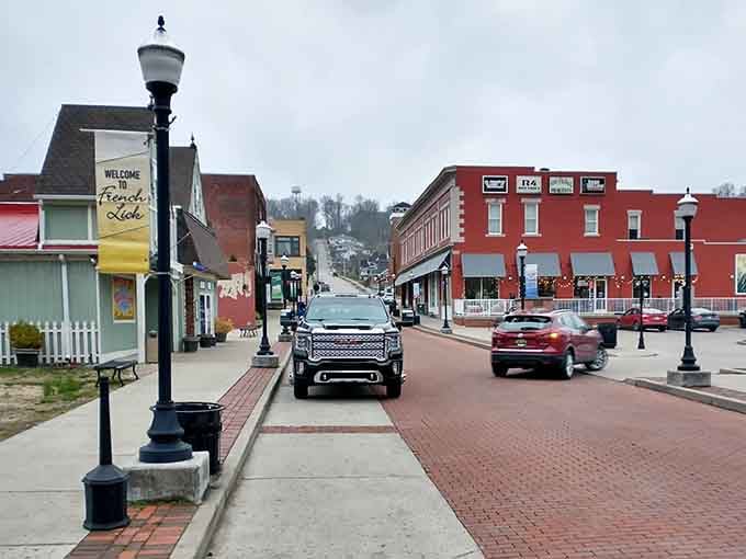 French Lick's main drag rolls gently uphill, lined with colorful buildings that have weathered decades with dignity.