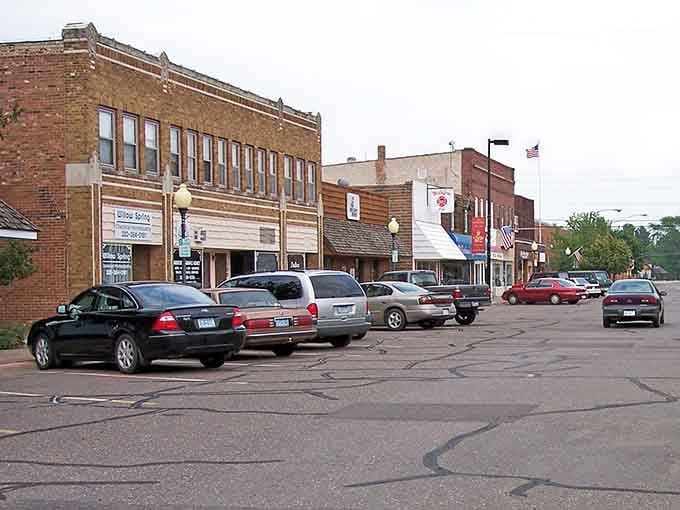 Angle-parked cars and local shops prove that small-town main streets still work when communities support them.