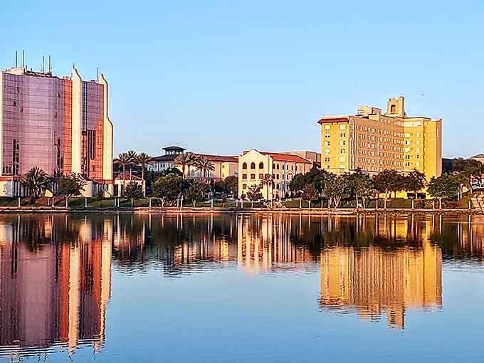 Golden hour paints the waterfront in colors that prove the best things in retirement are absolutely free.