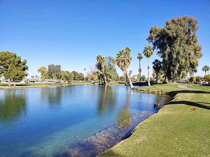 That sparkling water hazard on the golf course reminds you why Arizona invented the retirement community concept.