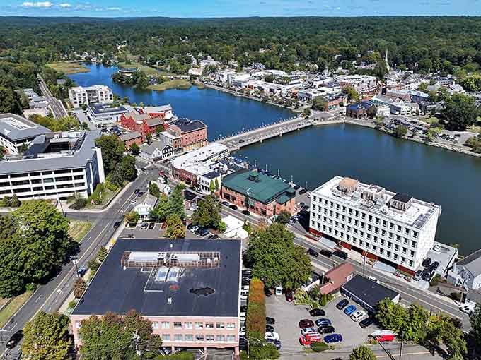 From the water to the historic buildings, this aerial view captures a community where safety is simply a way of life.