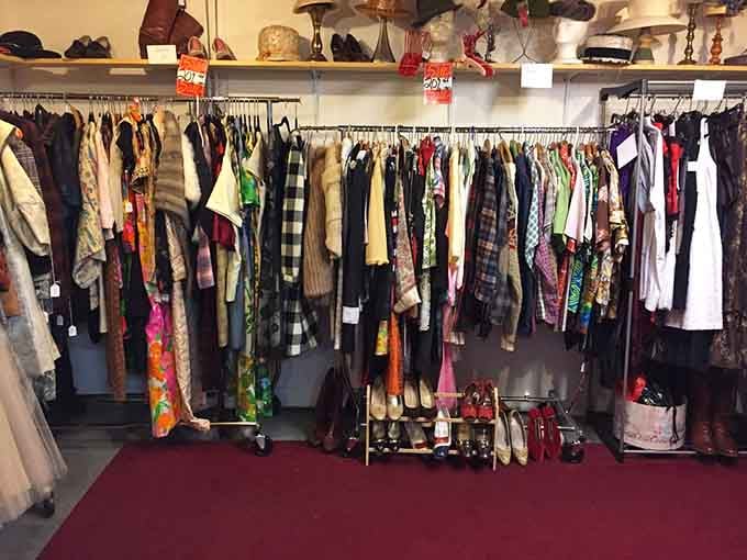 Vintage clothing racks bursting with patterns and styles that make today's fashion look downright timid by comparison.