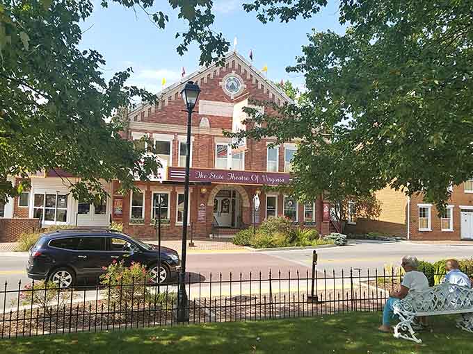 Leafy trees framing that distinctive Victorian theater create shade and charm in equal, generous measure today.