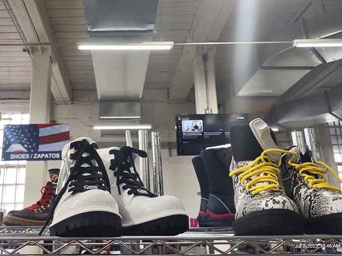 Shoes displayed with the kind of care usually reserved for museums, not secondhand stores in New Jersey.