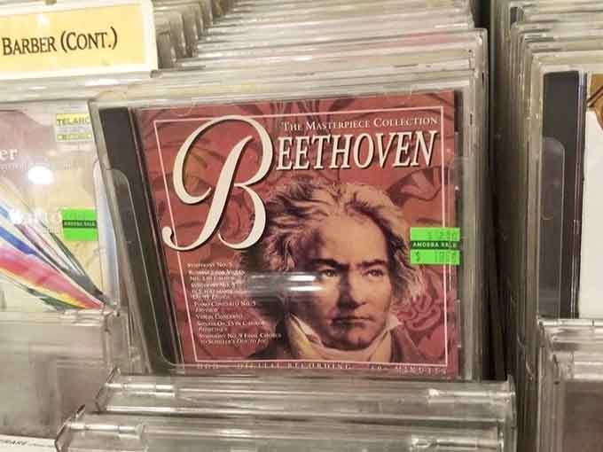 Beethoven's masterpiece collection waiting patiently for someone to appreciate his genius on their commute home.